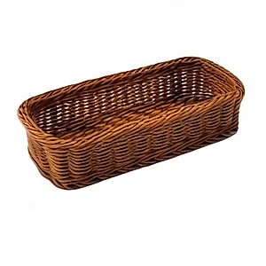 Cabilock Imitation Rattan Woven Flatware Basket Chopsticks Fork Storage Tray Kitchen Cutlery and Utensil Organizer Silverware Countertop Storage Container