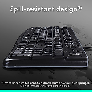 Logitech K120 Wired Keyboard for Windows, Plug and Play, Full-Size, Spill-Resistant, Curved Space Bar, Compatible with PC, Laptop - Black