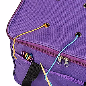 Knitting Bag, LEMESO Yarn Tote Storage Organizer Portable Individual Compartments & High Capacity for Carrying Unfinished Project Crochet Hooks Needles Accessories Purple
