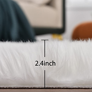 ORINOVA White Faux Sheepskin Fuzzy Fur Rugs for Bedroom Small Machine Washable Fluffy Area Rugs for Living Room 2x4 Shag Nursery Rug