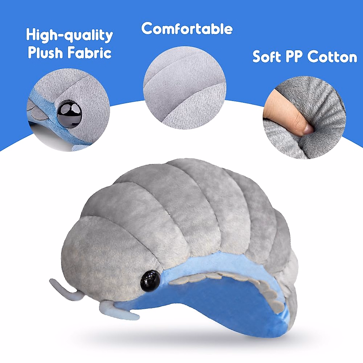 Airsnigi 2 Pieces Insect Plush Toys Pill Bug Stuffed Soft Animals Pillow Soft Deep Sea Insect Doll Pillow Kids Toys Girls Boys Gift - Grey 30cm/12inch