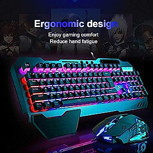 FELiCON Wired Game Keyboard and Mouse Combo, RGB LED Backlit Mechanical Feel Keyboard with Hand Rest Phone Holder,and 6 Button 3200 DPI Mice and Large RGB Mouse Pad for Computer Gamer Office