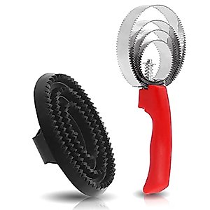 Wokape 2Pcs Horse Care Tool Kit, Incl Brush with Loop Handle/Reversible Stainless Steel Brush, Hairy Pet Care Tools for Shedding Grooming Horses Dogs Cattle Cats