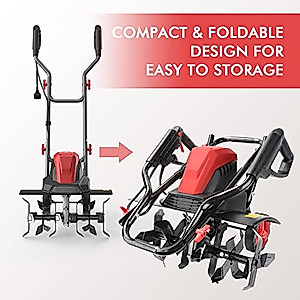 ECOMAX 18 Inch 13.5 AMP Corded Electric Tiller Cultivator, with 6 Steel Tines for Lawn & Garden Tiller, Digging & Soil Cultivation, Model: ELG02