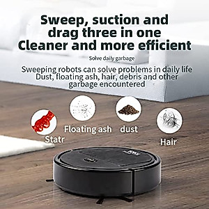 Robot Vacuum and Mop Combo, Automatic Robotic vacuum cleaner,rechargeable household Robotic vacuum cleaner intelligent sweeping robot, Daily Floor cleaning, ideal for pet hair hard/wood floor - black
