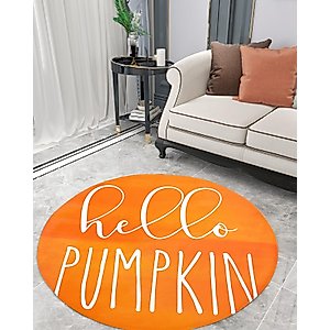 Thanksgiving Fluffy Round Area Rug Carpets 3ft, Plush Shaggy Carpet Soft Circular Rugs, Non-Slip Fuzzy Accent Floor Mat for Living Room Bedroom Nursery Home Decor Burnt Orange Pumpkin Festival