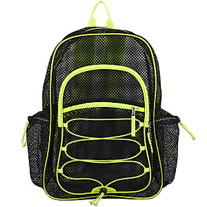 Eastsport XL Semi-Transparent Mesh Backpack with Comfort Padded Straps and Bungee, Black/Yellow