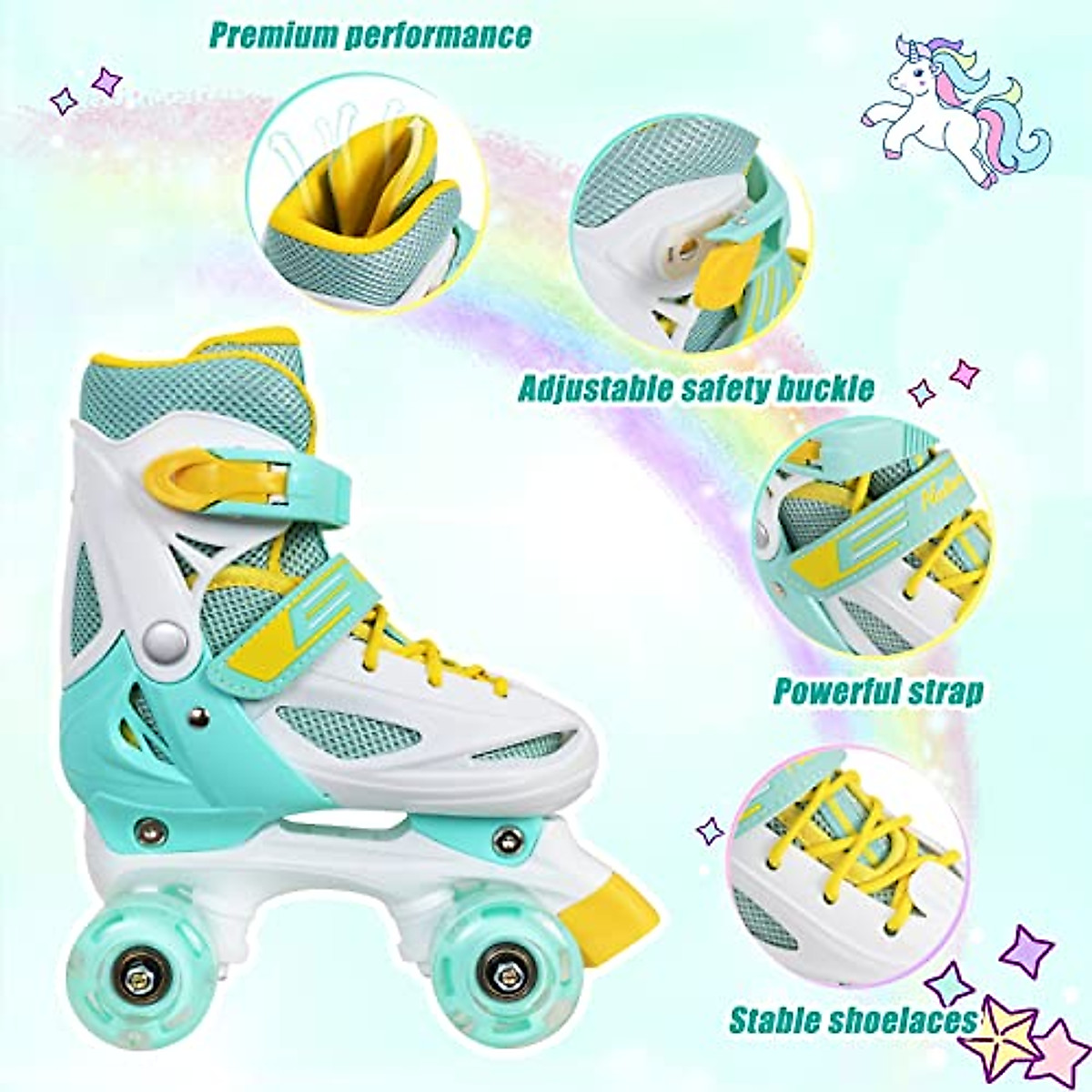 Nattork Boys Roller Skates for Kids, 3 Sizes Adjustable Toddler Roller Skates with All Light up 8 Wheels of Boy's Skates Shine, Safe and Fun for Indoor Outdoor Sports