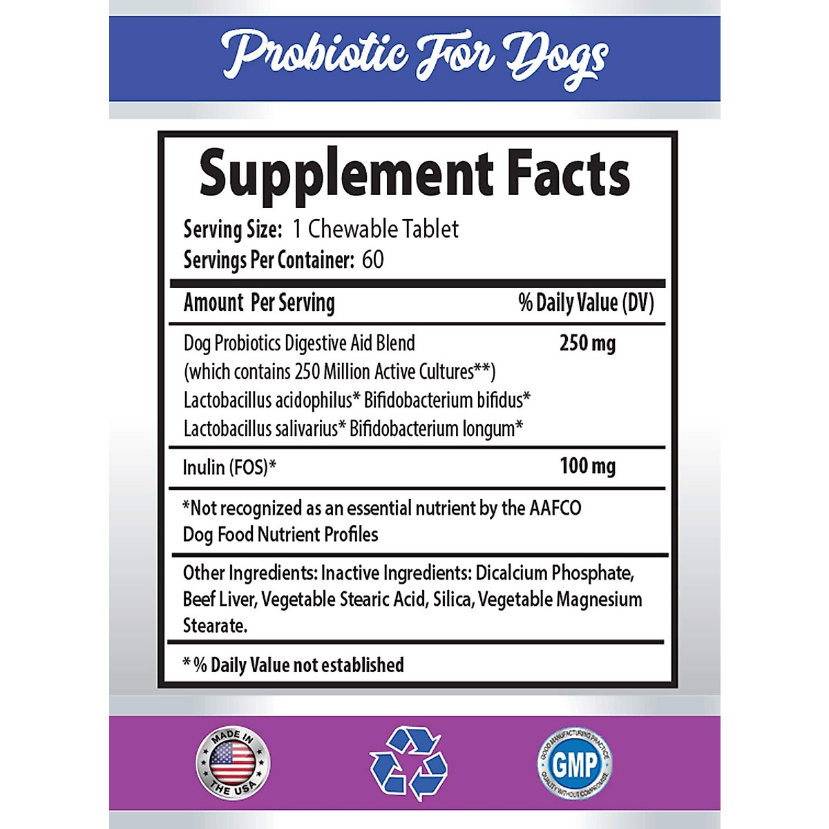 PET SUPPLEMENTS Dog Digestive Support - PROBIOTICS for Dogs - Healthy Gut - Stop Gas Diarrhea and Bad Breath - Digestive Boost - Dog probiotics chewables - 1 Bottle (60 Treats)
