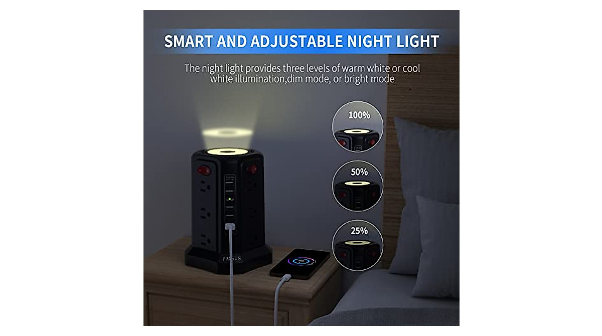 Surge Protector Power Strip with USB Ports & Night Light