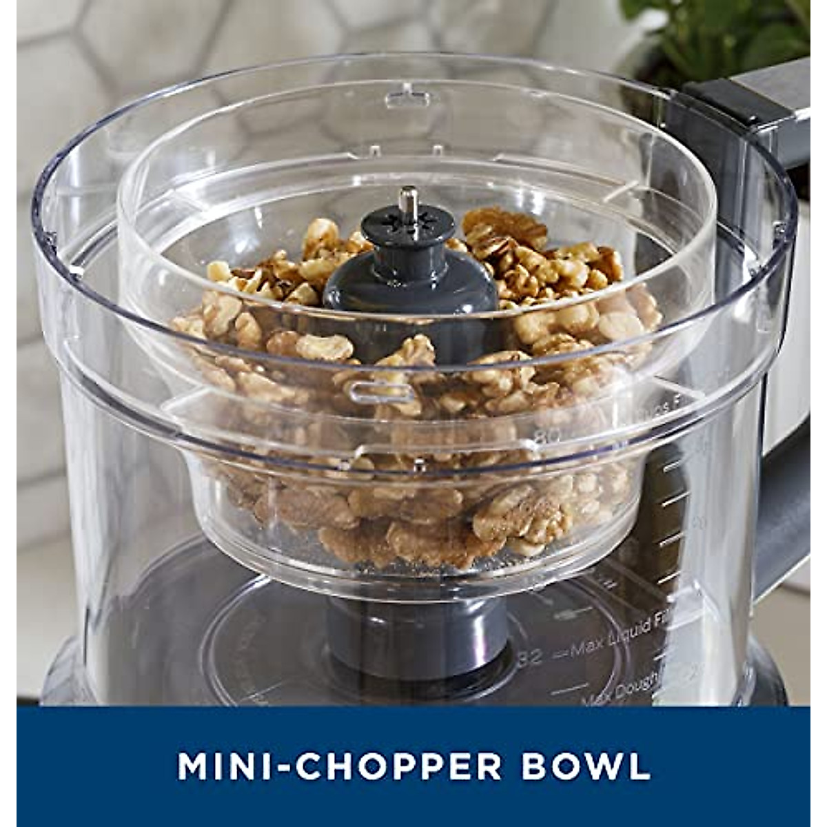 GE Food Processor | 12 Cup | Complete With 3 Feeding Tubes & Stainless Steel Accessories - 3 Discs + Dough Blade | 3 Speed | Great for Shredded Cheese, Chicken & More | Kitchen Essentials | 550 Watts