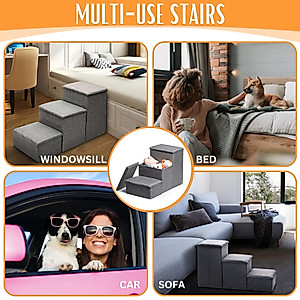 Dog Stairs for High Beds or Couch- Foldable Dog Steps W/Storage- Pet Steps for Small Dogs, Medium Dogs, Puppy Stairs- Use as a Dog Window Perch or Cat Stairs for Old Cats- Dog Grooming Glove Included