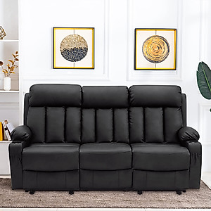 MCombo Power Reclining Sofa with Heat and Vibration,USB Ports, Cup Holders,3-Seat Dual Recliner Sofa for Living Room 6077(Black, Reclining Sofa)