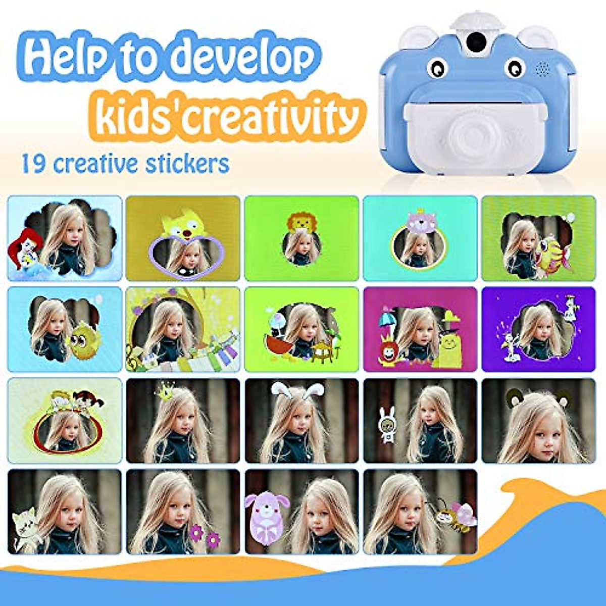 Barchrons Instant Print Digital Kids Camera 1080P Rechargeable Kids Camera Video Camera with 32G SD Card for 6-12 Years Old Birthday Gift