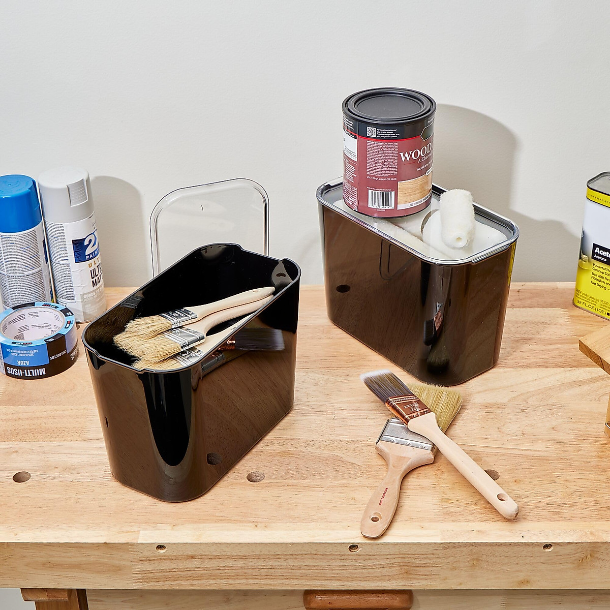 iDesign Tall Inner Storage Bin with Lid, Set of 2, The Wallspace Collection, Clear Bin