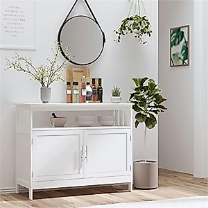 SEASD White Kitchen Sideboard, Buffet Cabinet, Wooden Storage Console Table with 2-Level Cabinet and Shelf