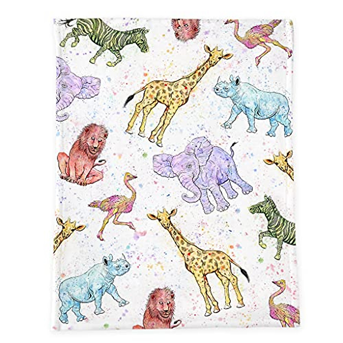 Colorful Animal Baby Blanket | 30 x 40 Inch | Extra Soft Minky Fleece | Unique Watercolor Design