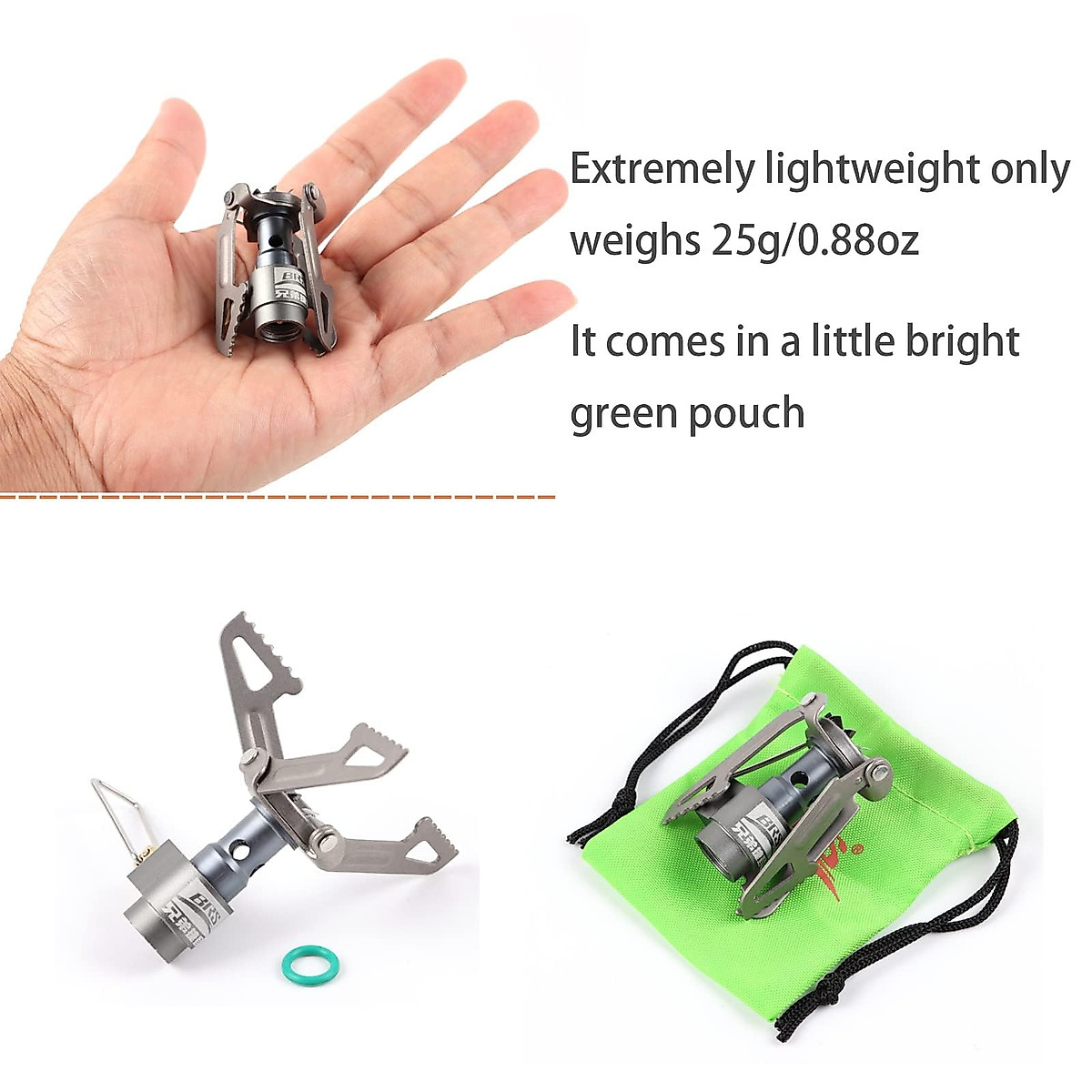 BRS Stove BRS 3000T Stove Ultralight Backpacking Stove Portable Pocket Stove Titanium Camping Gas Burner only 26g with 1 Extra Backup O-Ring