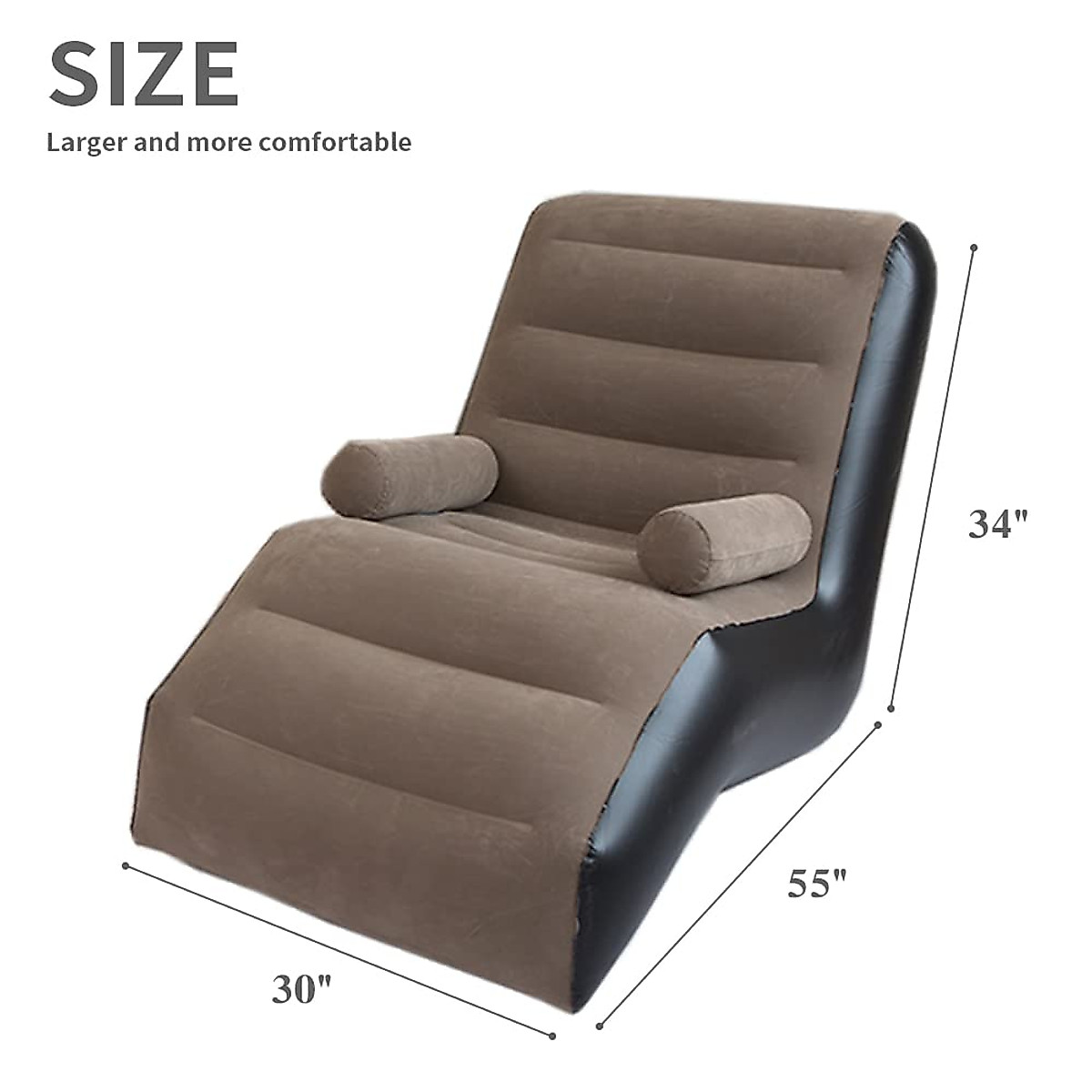 KAERMU Inflatable Deck Chair with Air Pump, Foldable Lounge Chair for Bedroom and Living Room, Indoor Sofa Lounge with Handrails(Brown)