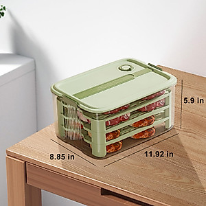Food Storage Container for Fridge,4-Layer Lunch Meat Container for Refrigerator, Plastic Food Containers with Drain Plate and Lid, Food Storage Boxes with Lid for Fruits, Vegetables, Meat (Green)