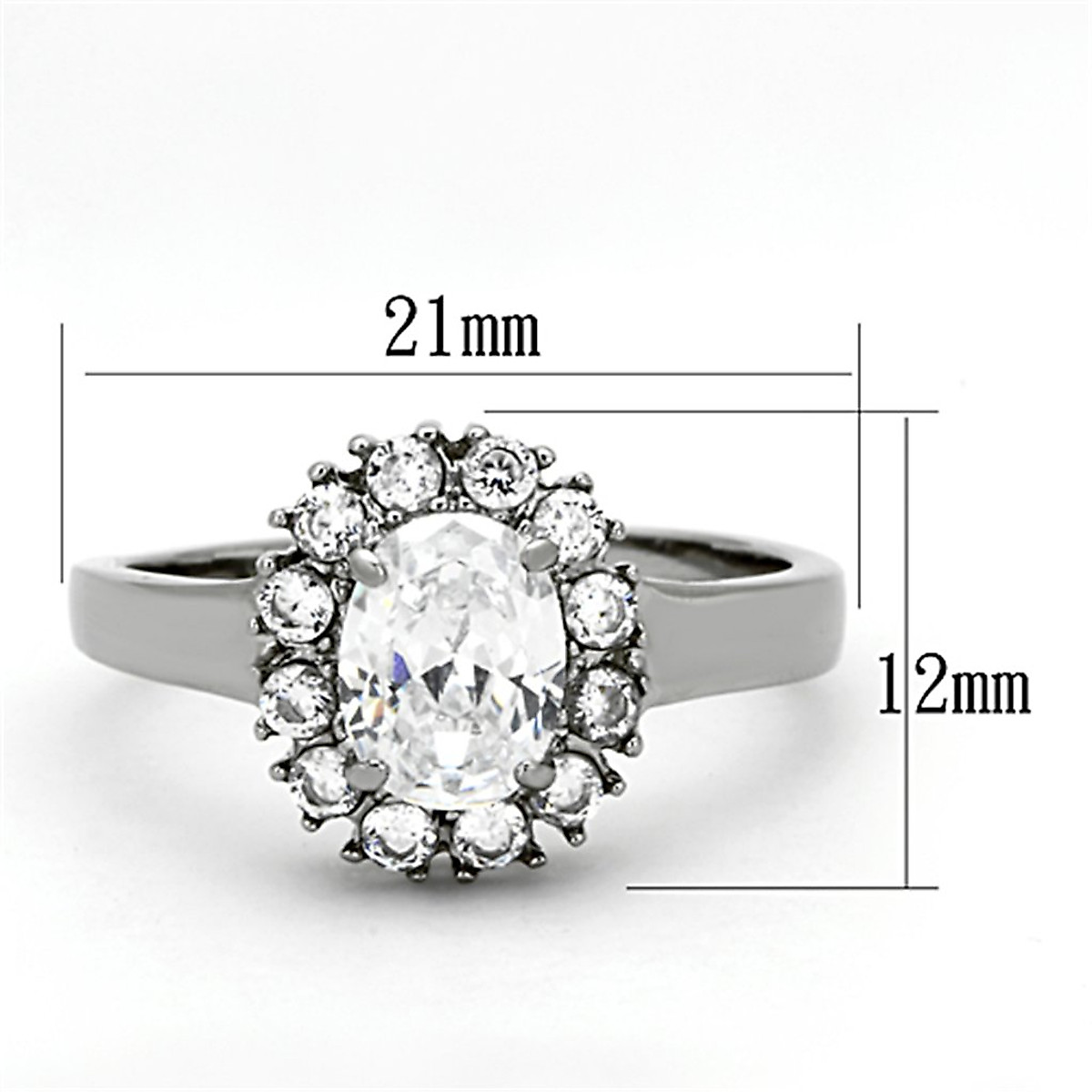 Marimor Jewelry 2.15 Carat Halo Oval Cut Zirconia Stainless Steel Engagement Ring Women's Size 5