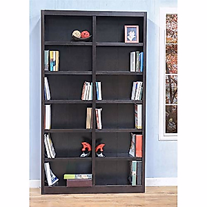 Traditional 84" Tall 12-Shelf Double Wide Wood Bookcase in Espresso