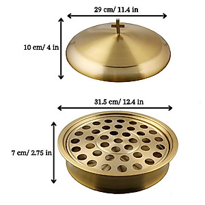 Communion Ware 3 Holy Wine Serving Trays with A Lid & 2 Stacking Bread Plates with A Lid - Stainless Steel (Brass/Gold)