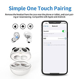 Wireless Earbuds for Kids,Bluetooth Earbuds with Cute Panda Comfort&Lightweight Design Noise Cancellation Earphone for Girl Women Sport Bluetooth 5.0 in Ear Headphone with Mini Portable Charging Case…
