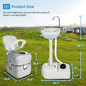 YITAHOME Portable Sink and Camping Toilet, 17 L Hand Washing Station & 5.8 Gallon Portable Toilet with Level Indicator and Rotatable Spout for Outdoor, Indoor, RV, Boat, Camper, Worksite, Travel