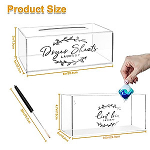 Acrylic Dryer Sheet Holder with Lint Bin, KMOTASUO Clear Dryer Fabric Sheet Holder Storage Box Dispenser, Minimalist Dryer Sheets Fabric Softener Container for Laundry Room Decor