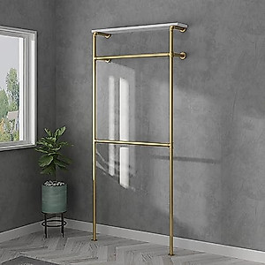 LANJIN Industrial Pipe Clothing Rack,Clothes Rack for Wardrobe, Bedroom and As Walk-in Closet System.Sturdy Clothing Racks for Hanging Clothes,Wall Mounted Heavy Duty Clothes Rack,Gold A