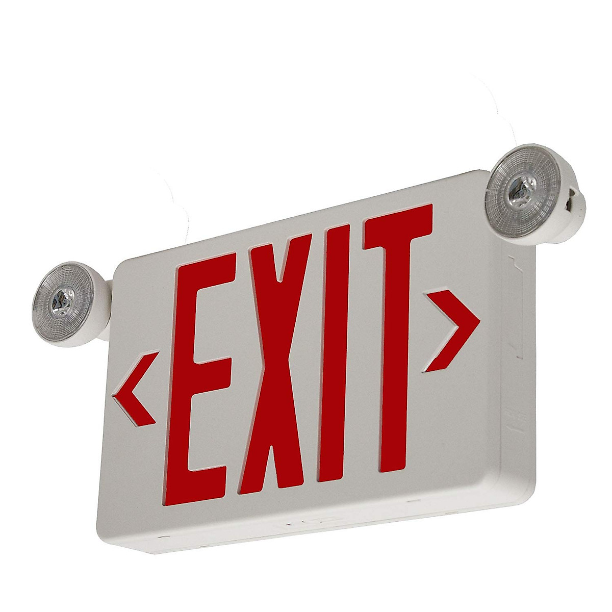 LFI Lights | Compact Combo Red Exit Sign with Emergency Lights | White Housing | All LED | Two Adjustable Round Heads | Hardwired with Battery Backup | UL Listed | (2 Pack) | COMBOC-R