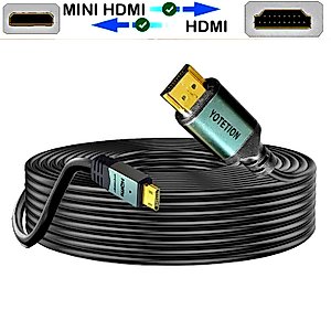 YOTETION Mini HDMI to HDMI Cable 50FT, High-Speed HDMI to Mini HDMI Support 3D 4K/60Hz 1080p 720p Compatible with Camera, Camcorder, Tablet and Graphics/Video Card, Laptop, Raspberry Pi Zero W