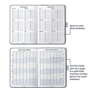 Busy B Compact A6 Day A Page Diary January to December 2024 - A6 Cloud Blue - Faux Leather Daily Planner with Lined Pages, Notes and Year Planner