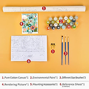 TISHIRON Oil Hand Painting DIY Paint by Numbers for Adults Beginner Bohemian Floral Pattern Drawing with Brushes Living Room Bedroom Decor Gifts for Home Decorations 16x20Inch