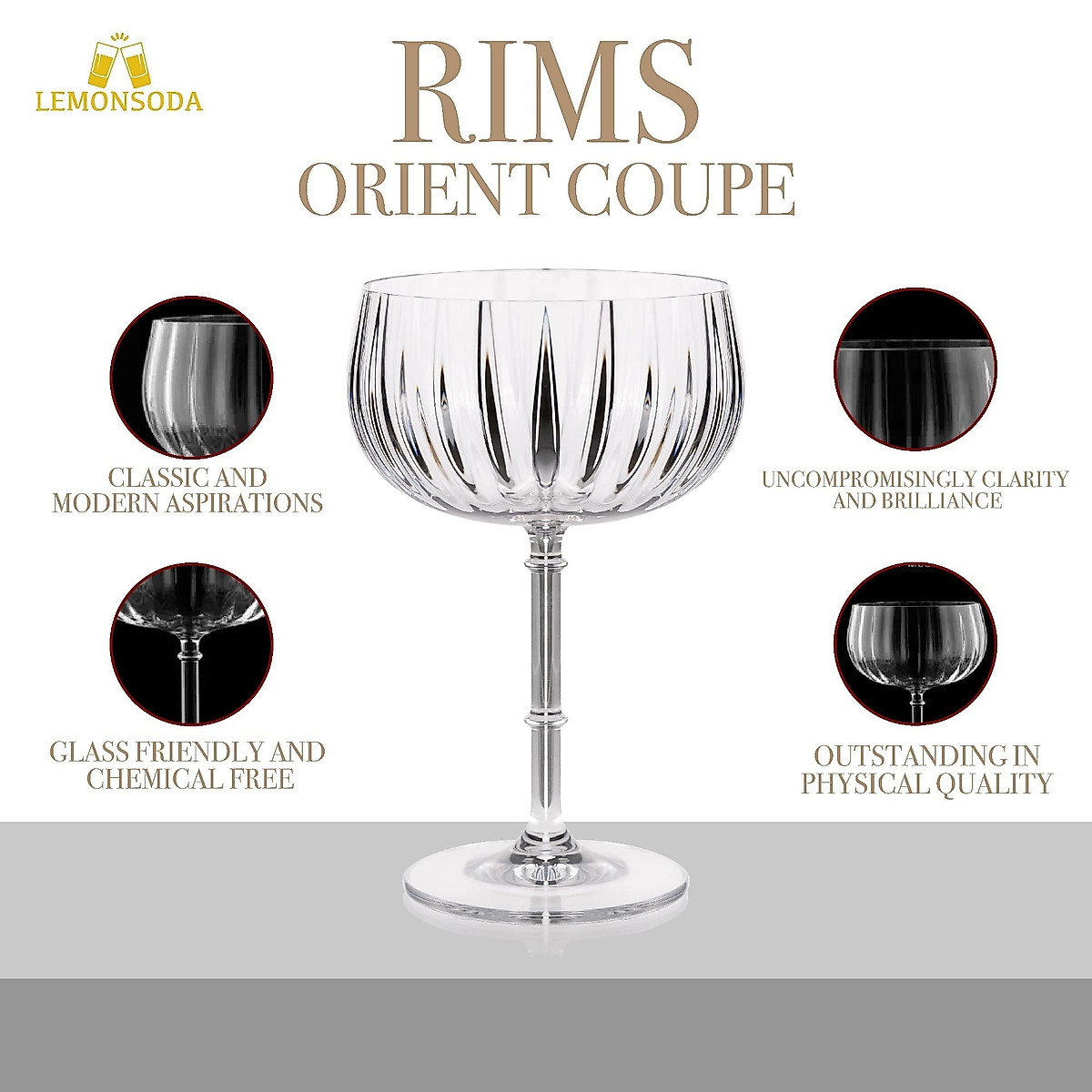 LEMONSODA Rims Orient-Coupe Cocktail Glasses - Quality Crystal Glass - Lead-free, Crystal Clear, Elegant Design, Luxury Cocktail Glass - Extra Durable - Set of 2 (Coupe)
