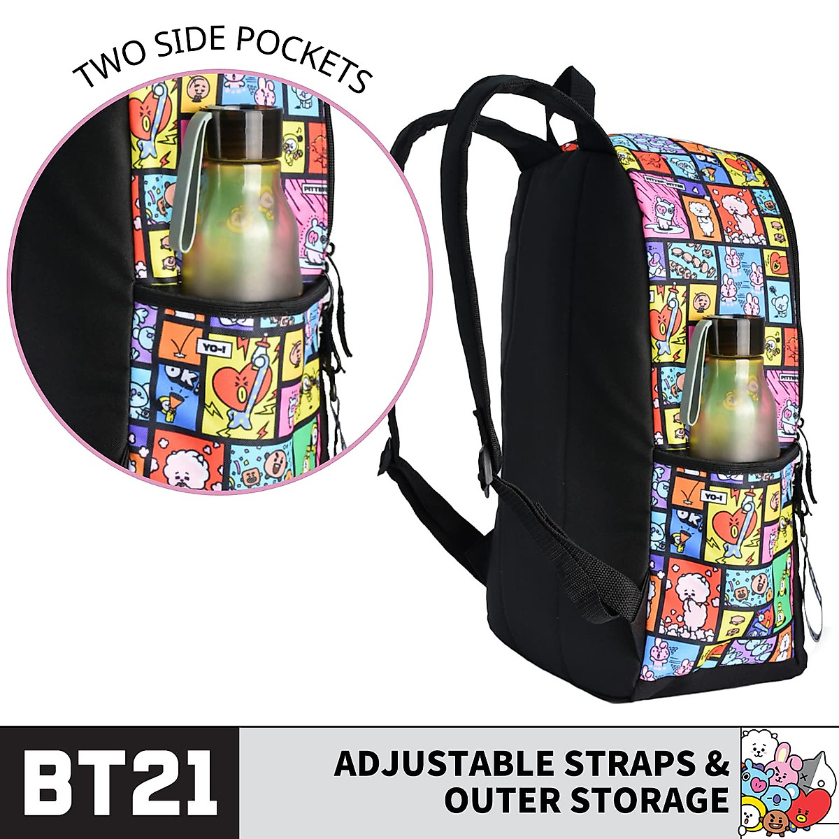 Concept One BT21 LINE FRIENDS 12 Inch Sleeve Laptop Backpack, Padded Computer School Bag, Multi, One Size
