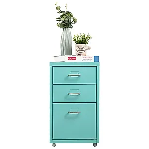 HollyHOME 3-Drawer Mobile Classification Storage Cabinet, Under Desk for A4 Mini File Cabinet, Mobile File Cabinet with Wheels for Home and Office, Blue
