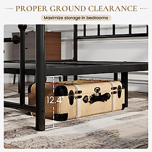 SHA CERLIN 14'' Queen Size Metal Platform Bed Frame/Victorian Headboard and Footboard/Steel Slats Mattress Foundation for Storage/No Box Spring Needed/Noise Free/Black