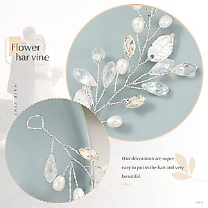 Catery Leaf Bride Wedding Headband Silver Crystal Pearl Hair Vine Braid Headpiece Bridal Hair Accessories for Women and Girls