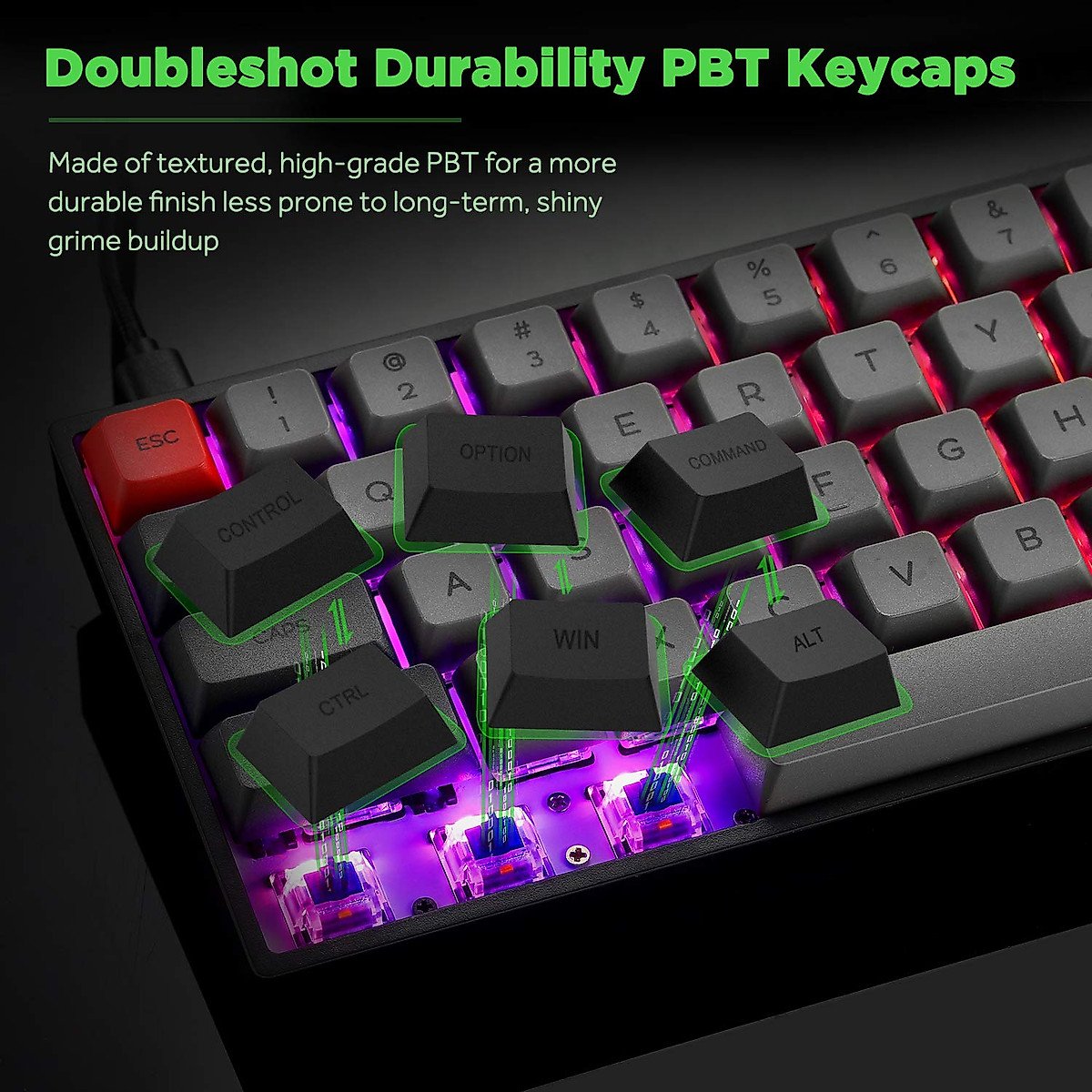 COSTOM SK64 60% Mechanical Gaming Keyboard, 61 Keys Multi Color RGB Illuminated LED Backlit Wired Programmable with PBT Heat Sublimation Keycaps for PC/Mac Gamer (Black, Gateron Optical Brown)