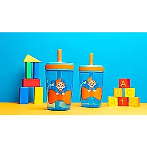 Zak Designs Blippi Kelso Toddler Cups For Travel or At Home, 15oz 2-Pack Durable Plastic Sippy Cups With Leak-Proof Design is Perfect For Kids (Blippi)
