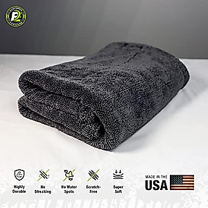ExoForma Mega Car Drying Towel from No Streaks, Scratches, or Water Spots - Large Premium 1200 GSM Microfiber - Double Twist Pile & Edgeless Design for 1 Quick & Effortless Dry - 24” x 36”