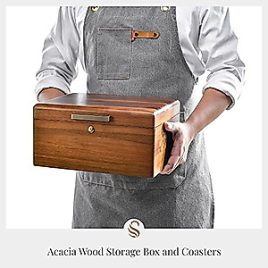 Whiskey Decanter Set with Acacia Wood Storage Box, Whiskey Glasses, Shot Glasses, and Wooden Drink Coasters, Luxury Home Bar Gift Bundle for Men and Women