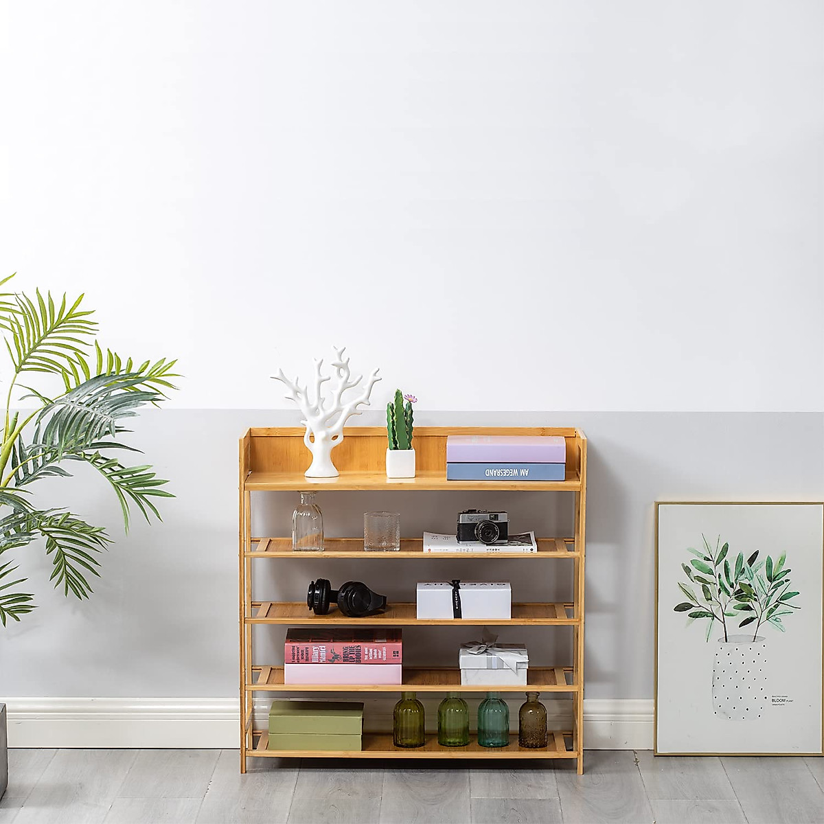 SOBIBO Bamboo Shoe Rack Organizer, 5 Tier Shoe Shelf Storage Organizer, for Entryway, Hallway, and Closet (Nature-31.5)