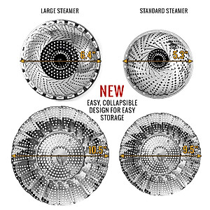 Two-Pack Vegetable Steamer Baskets (Two Sizes) Folding Expandable Steamer Inserts for Instant Pot Accessories, Safety Tool, Stainless Steel, Pressure Cooker, Pot in Pot, Food Steamer Cooking