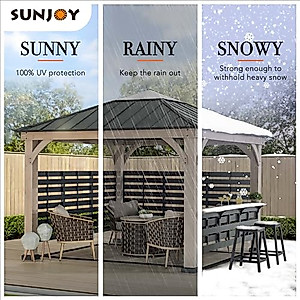 Sunjoy 11 x 11 ft. Hardtop Gazebo Cedar Wood Framed Hot Tub Gazebo with Steel and Polycarbonate Hardtop and bar Shelf, Matte Black by SummerCove
