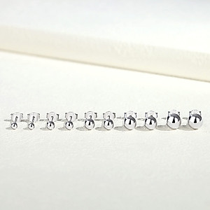 Lavishe Rhodium Plated 925 Sterling Silver Bead Round Ball Earrings Studs 3mm