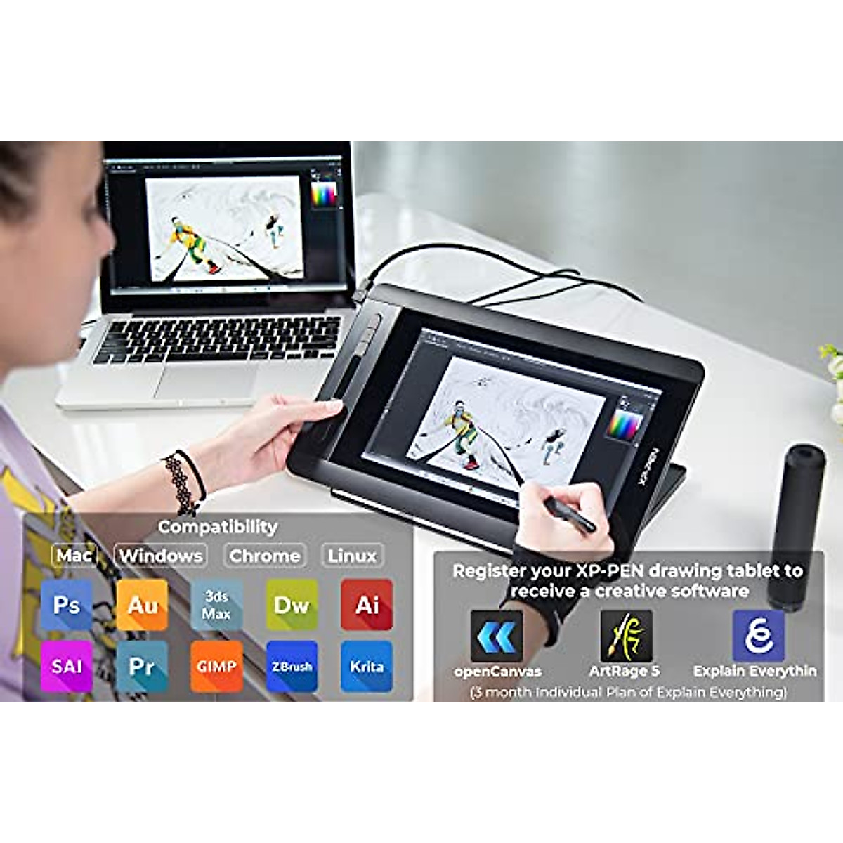 XP-PEN Artist12 11.6 Inch FHD Drawing Monitor Pen Display Graphic Monitor with PN06 Battery-Free Multi-Function Pen Holder and Glove 8192 Pressure Sensitivity