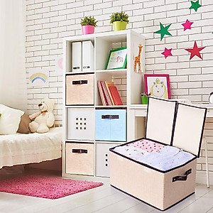 senbowe Larger Storage Cubes [4-Pack] 33 Quart Linen Fabric Foldable Collapsible Storage Cube Bin Organizer Basket with Lid, Handles, Removable Divider For Home, Closet - (16.5 x 11.8 x 9.8”)